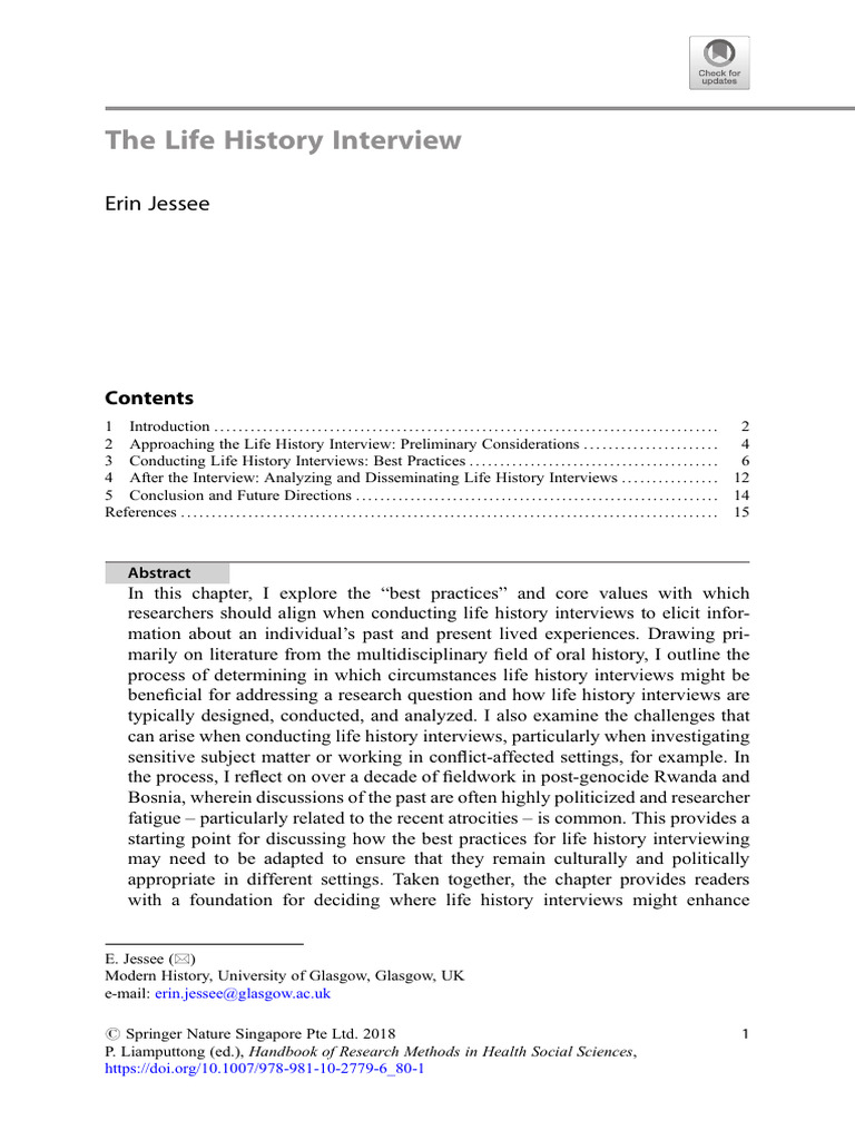 The Life History Interview - Erin Jessee | PDF | Oral History ...