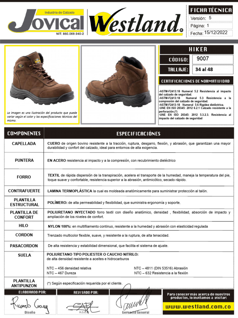 Ficha Tecnica Botas de Seguridad | PDF | Calzado | Ingeniería de Edificación