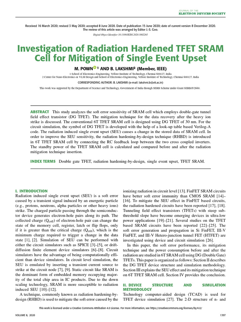 Investigation of Radiation Hardened TFET SRAM Cell For Mitigation of Single Event Upset | PDF ...