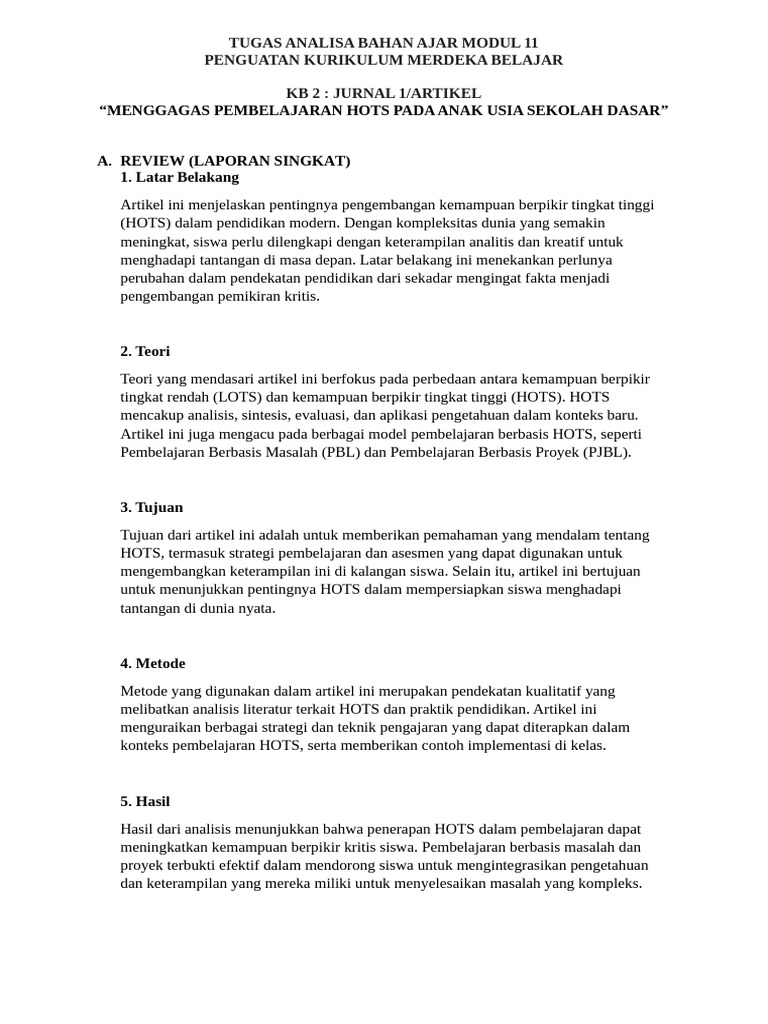 Analisa KB 2 Modul 11 Penguatan Kurikulum Merdeka Belajar | PDF
