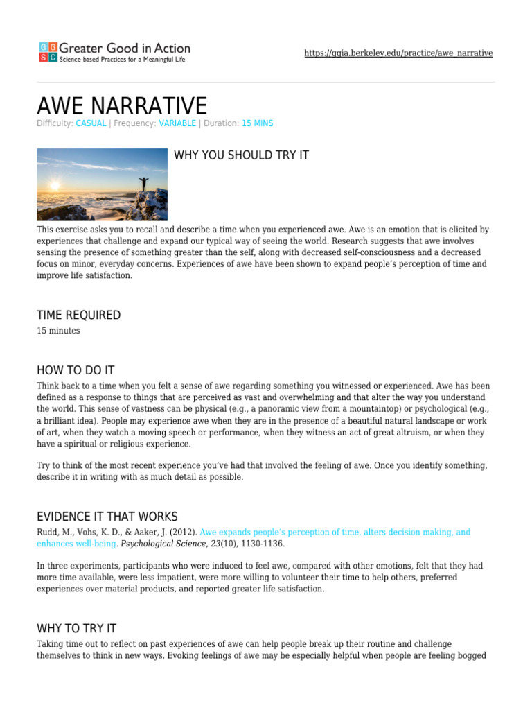 Experiencing Awe to Expand Time Perception | PDF | Time Perception ...