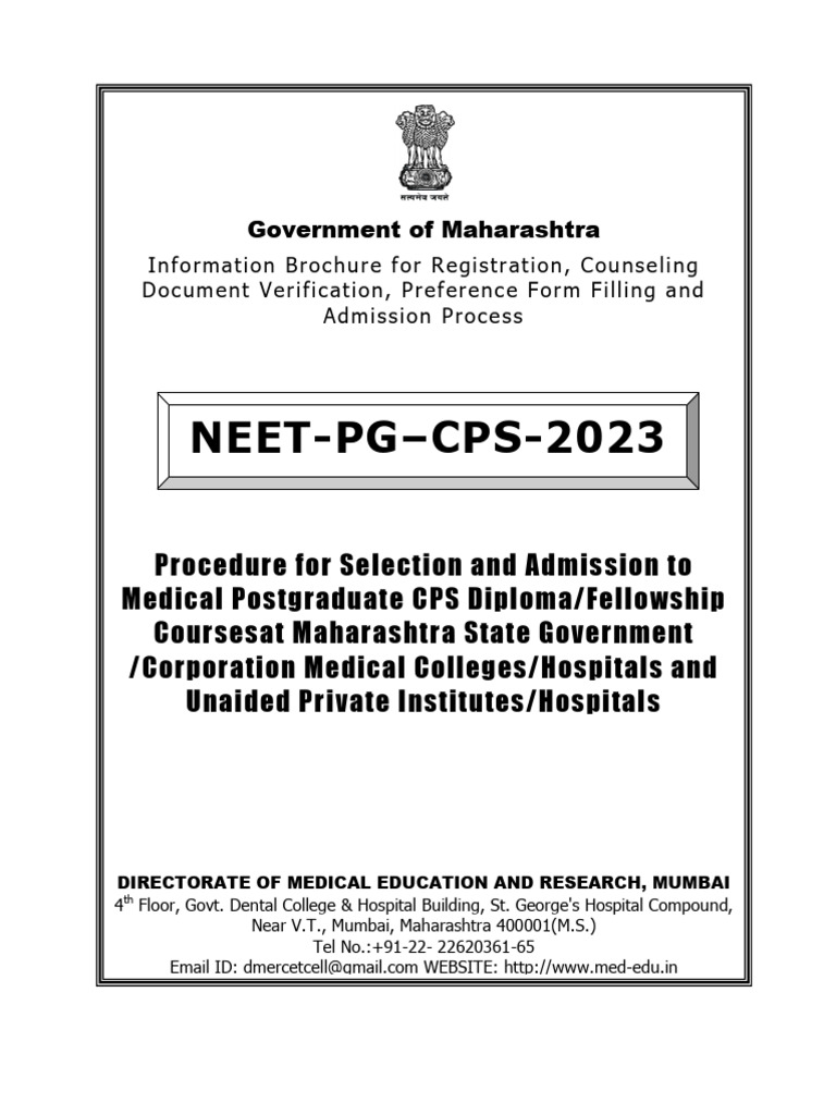NEET PG CPS Information Brochure 2023 2024 | PDF | Educational Stages ...