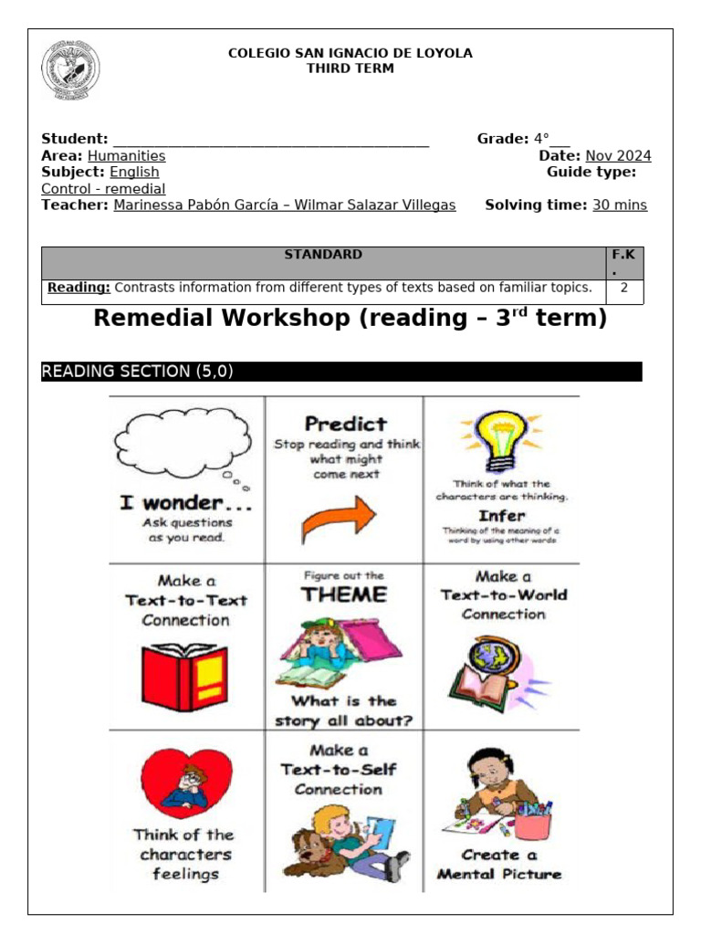 4° 3rd Term Reading WORKSHOP | PDF