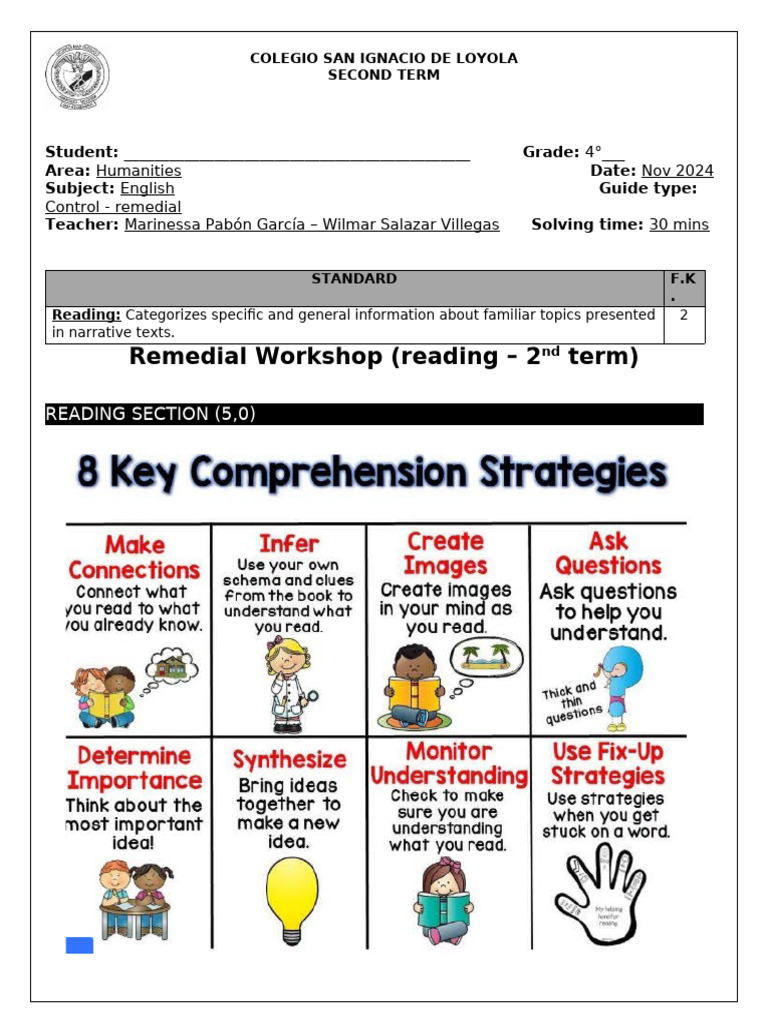 4° 2nd Term Reading WORKSHOP | PDF
