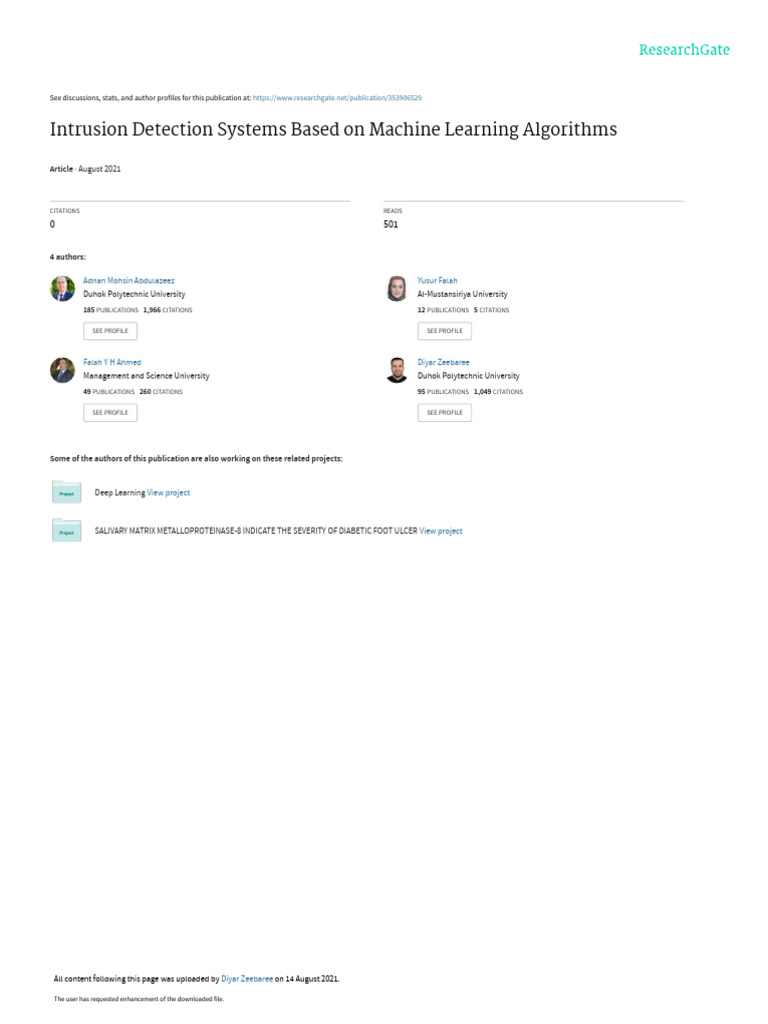 Intrusion Detection Systems Based On Machine Learning Algorithms | PDF | Machine Learning ...
