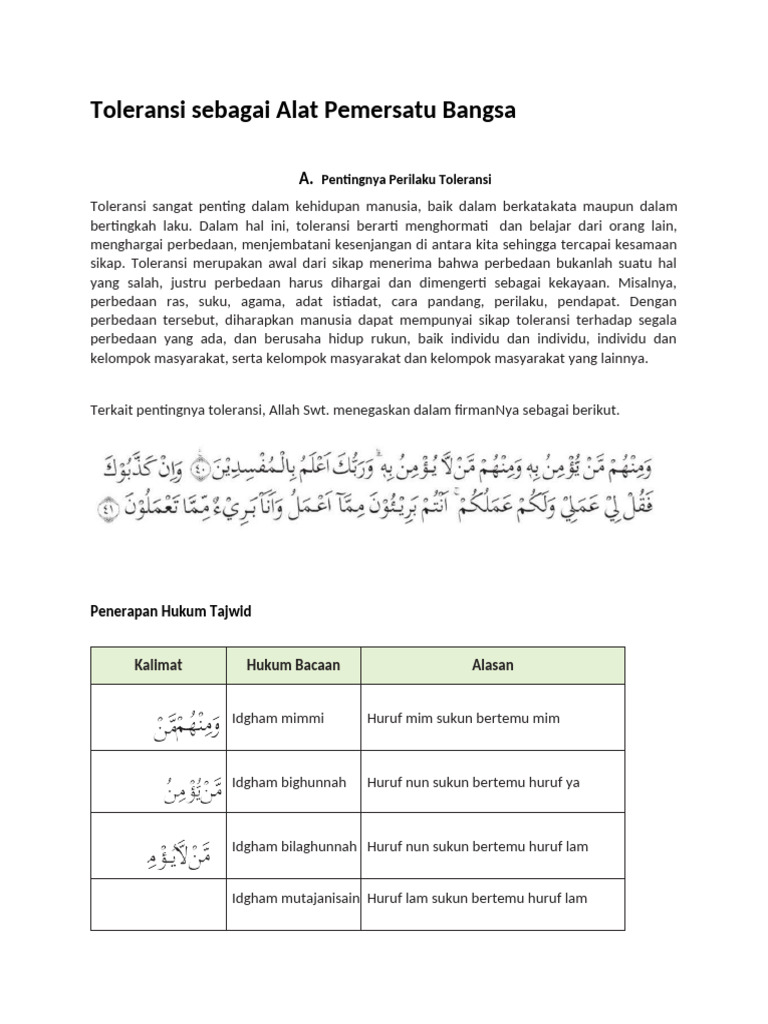 Toleransi Sebagai Alat Pemersatu Bangsa | PDF