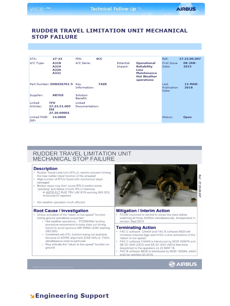 Rudder Travel Limitation Unit Mechanical Stop Failure | PDF | Aircraft ...