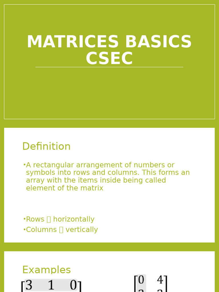 Matrices Basics Csec | PDF | Teaching Methods & Materials
