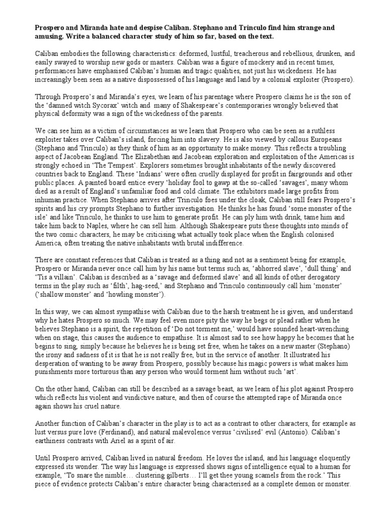 Caliban's Character | The Tempest | Fiction & Literature