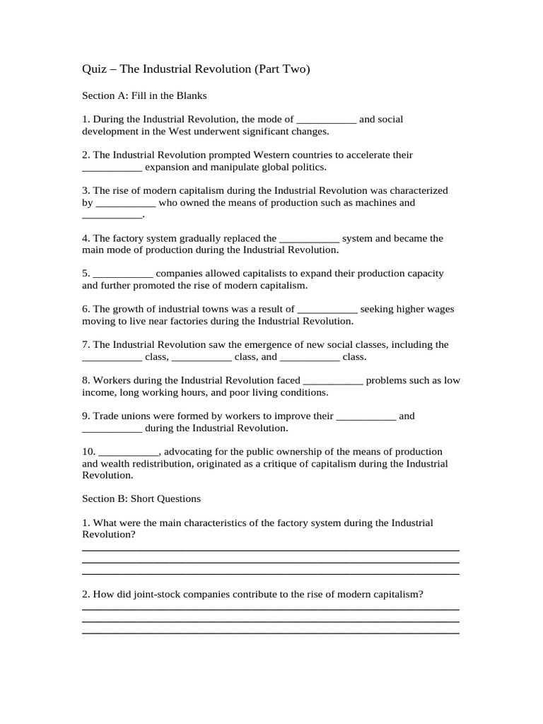 Quiz IH 4 | PDF | Industrial Revolution | Capitalism