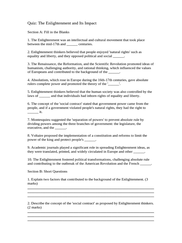 Quiz 1 | PDF | Age Of Enlightenment | Liberal Arts Education