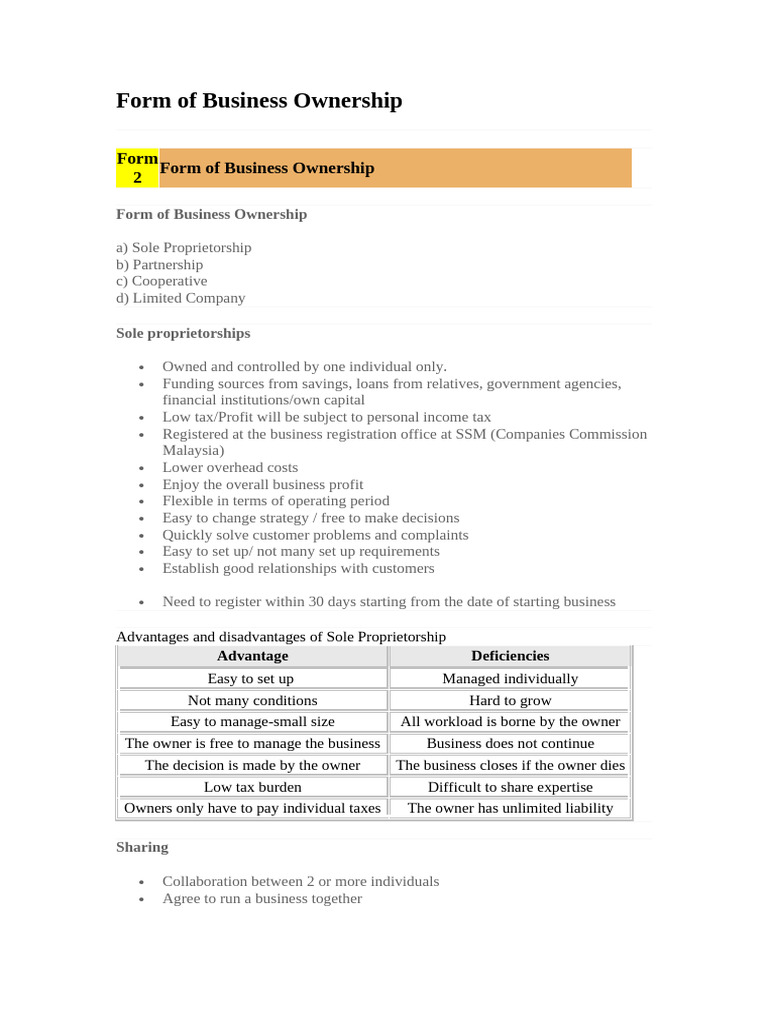 Form of Business Ownership | PDF | Partnership | Stocks