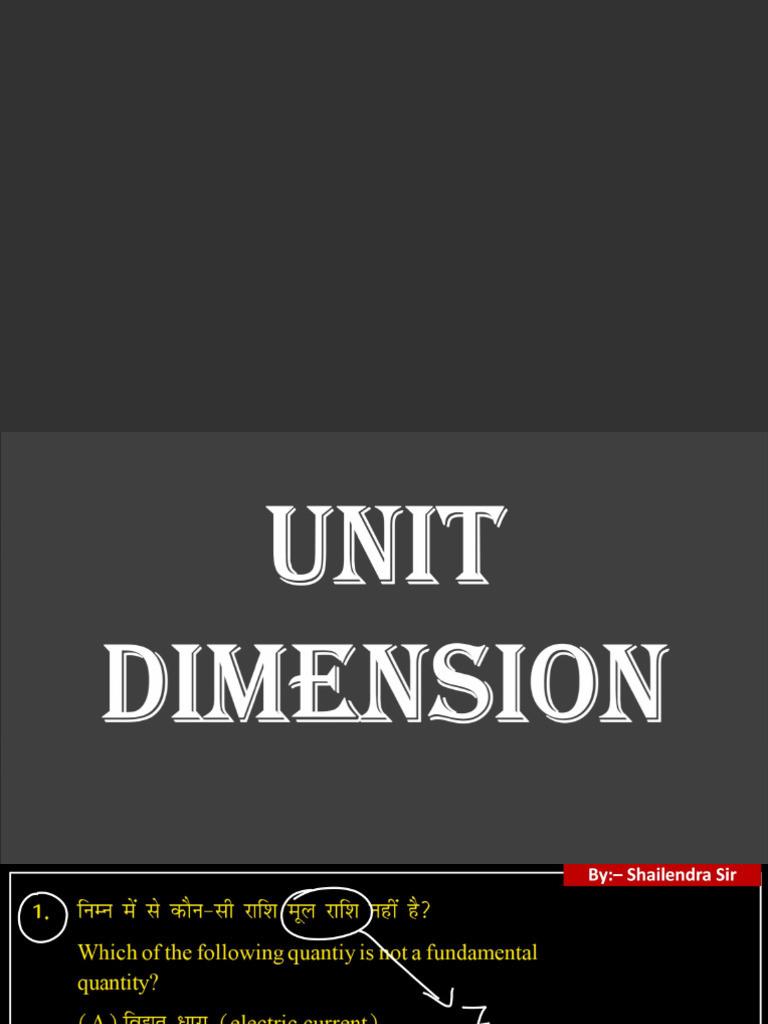 Lecture 04 Unit and Dimension Question Solution (Recorded) | PDF