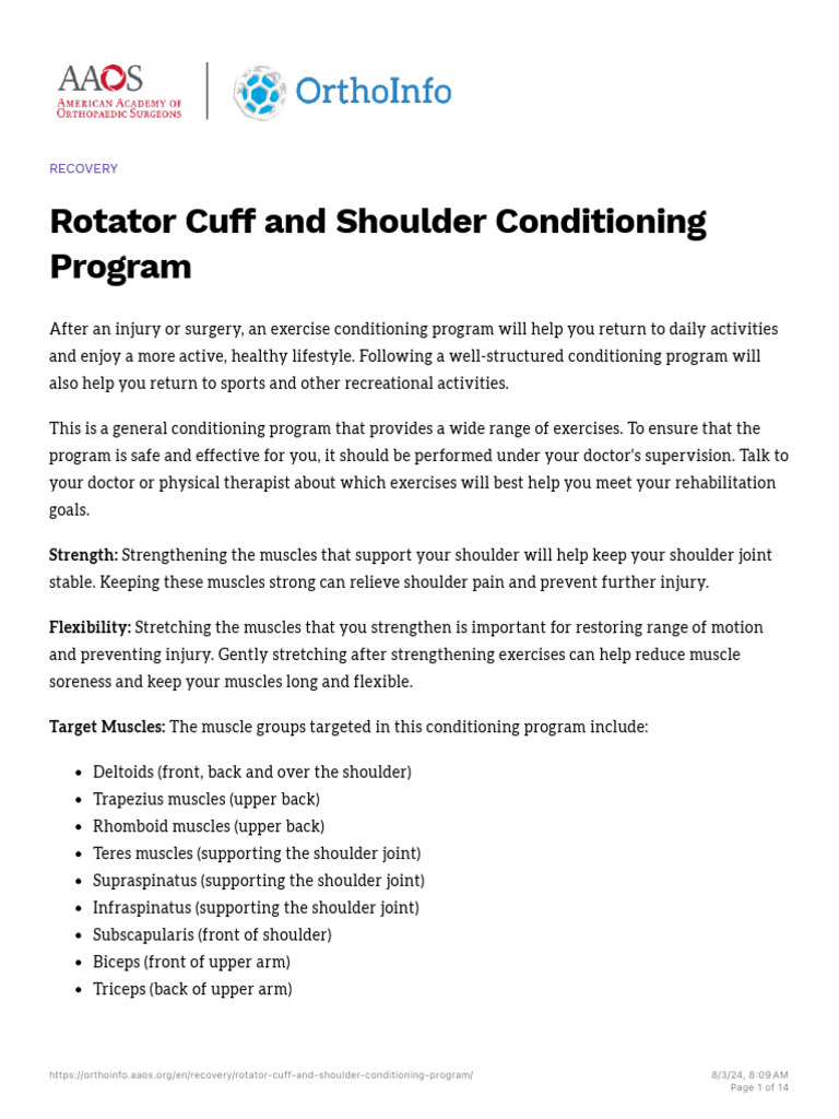 Rotator Cuff and Shoulder Conditioning Program - OrthoInfo - AAOS | PDF ... Rotator Cuff and Shoulder Conditioning Program - OrthoInfo - AAOS | PDF ...