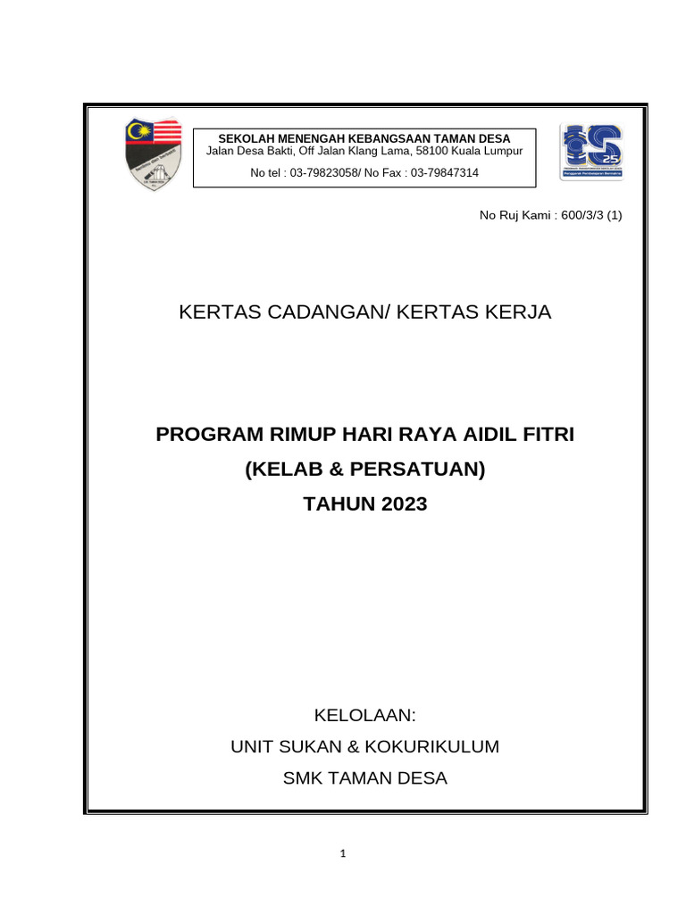Kertas Kerja Rimup Hari Raya Tahun 2023 | PDF