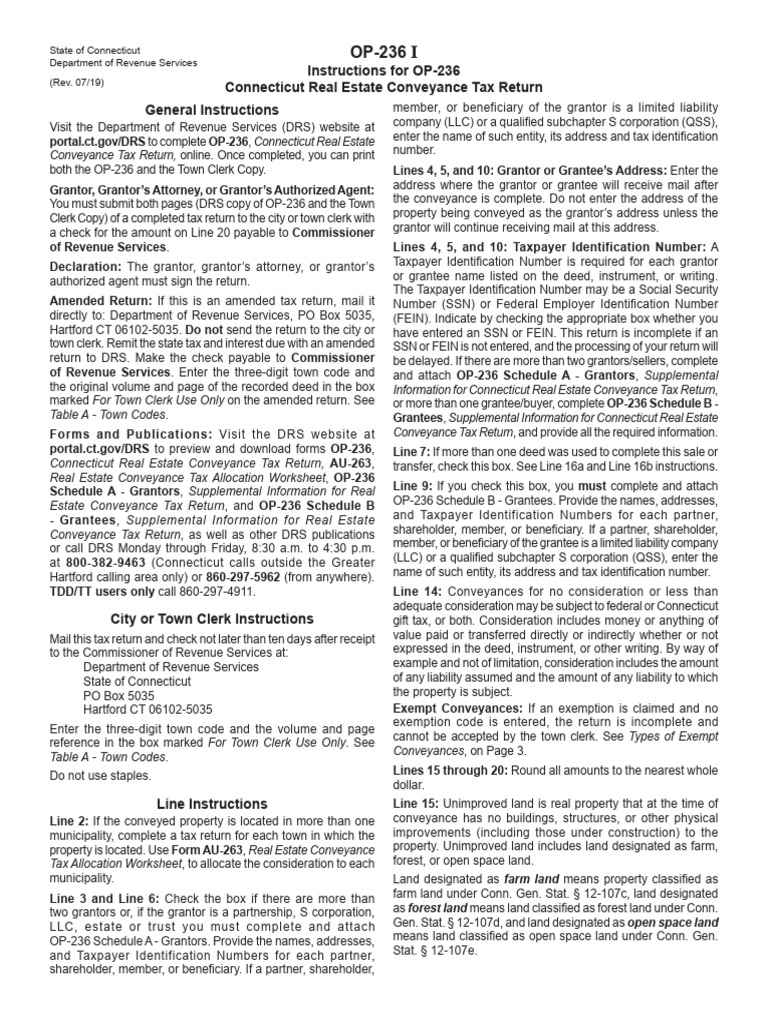 Instructions For OP-236 Connecticut Real Estate Conveyance Tax Return ...
