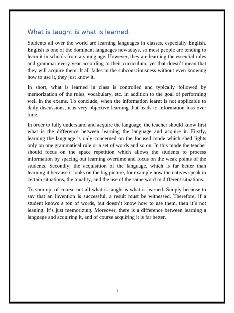 What Is Taught Is What Is Learned | PDF