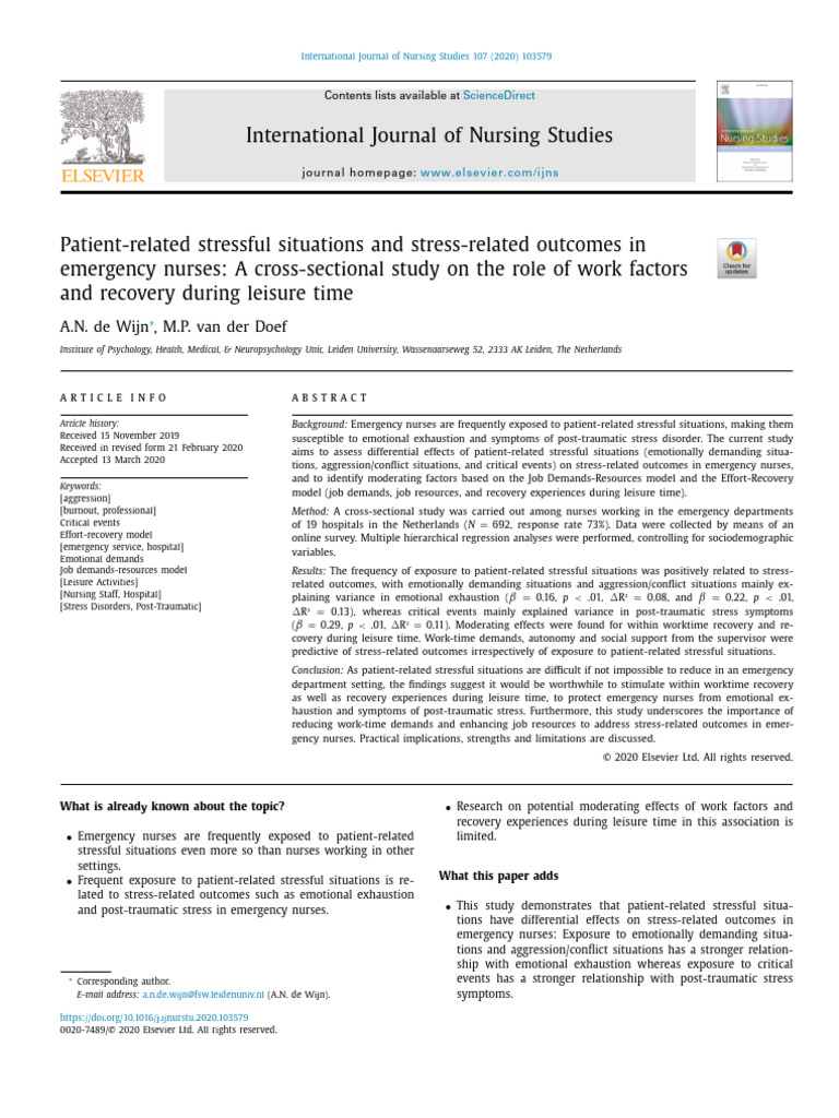 International Journal of Nursing Studies: A.N. de Wijn, M.P. Van Der ...