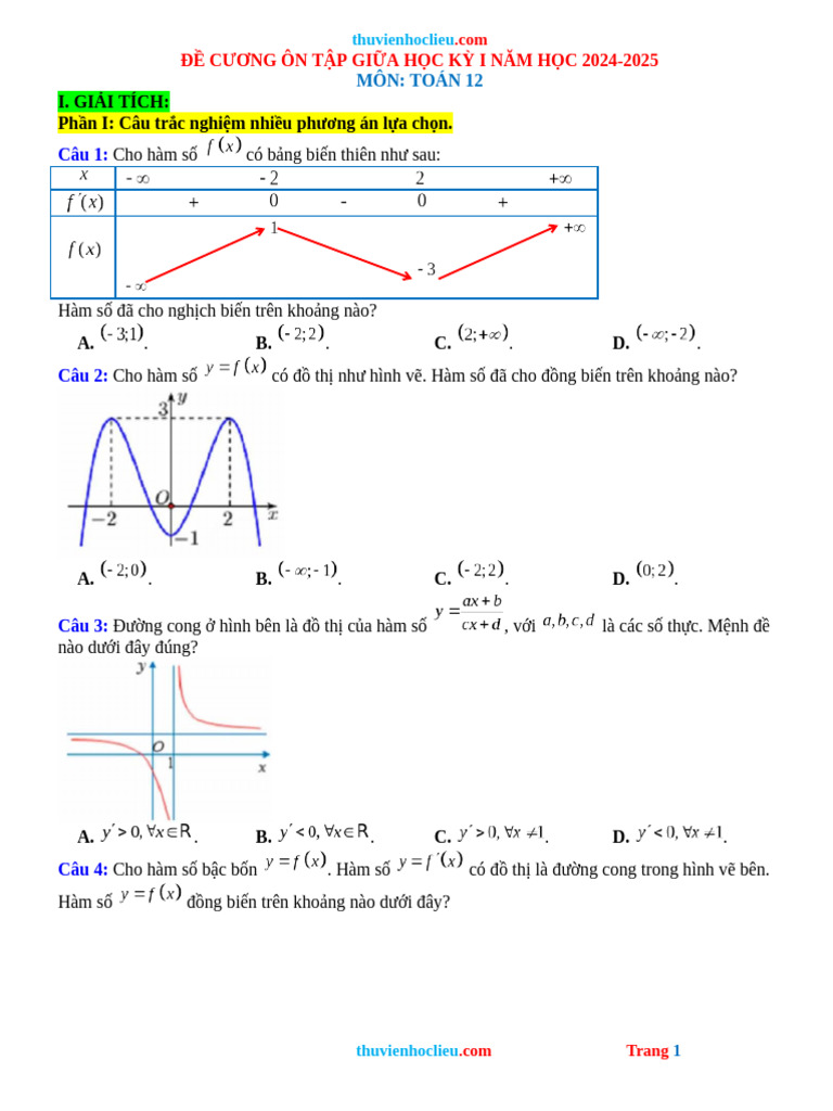 De On Cuong Tap Giua HK1 Toan 12 KNTT 24 25 | PDF