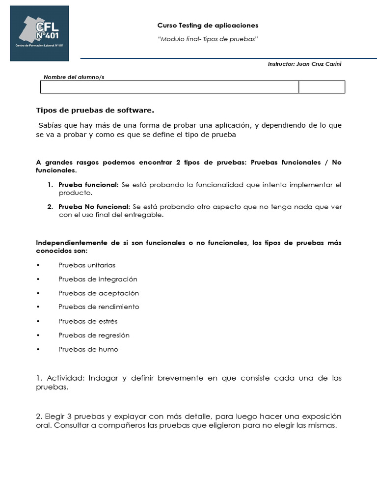 MOD 3 - Trabajo Practico Tipos de Pruebas | PDF | Crecimiento personal y profesional