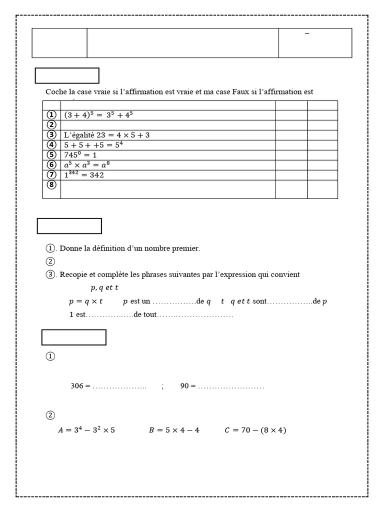 Devoir Maths 5è | PDF | Méthodes et références pédagogiques