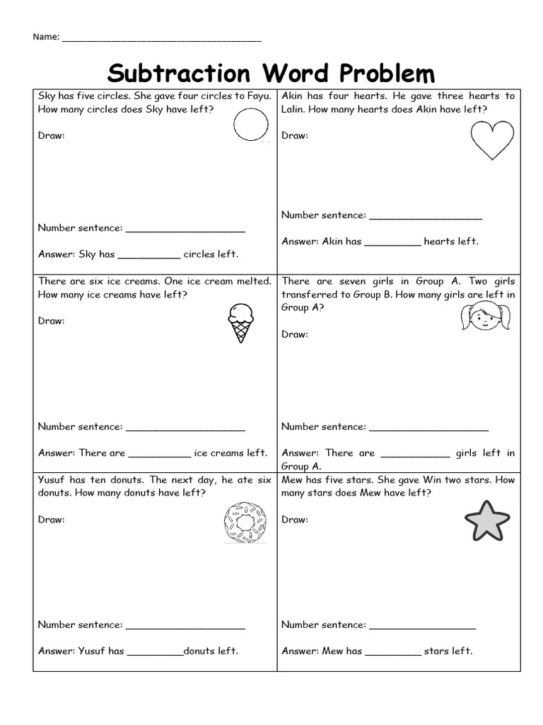 Word Prob Math Subtraction | PDF