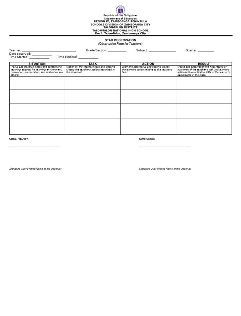 STAR-OBSERVATION-SHEET | PDF