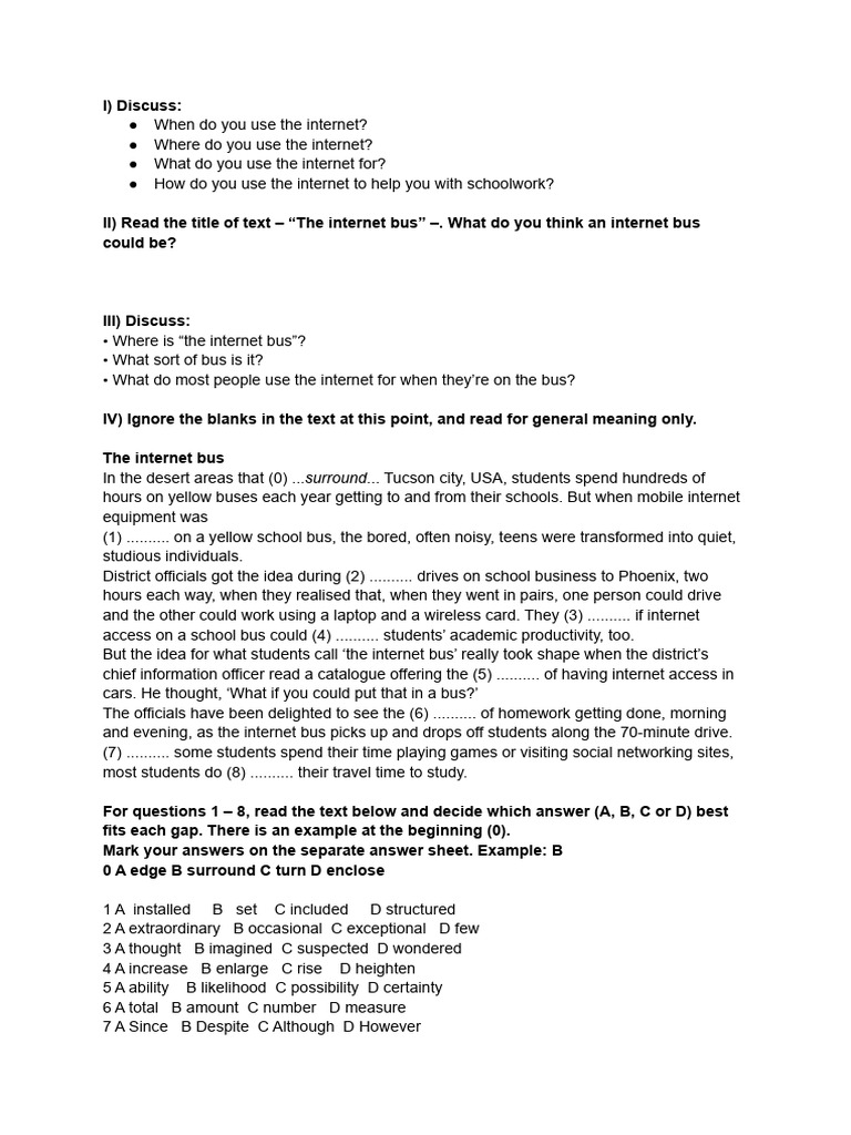 B2 First For Schools Reading and Use of English Part 1 | PDF | Games ...