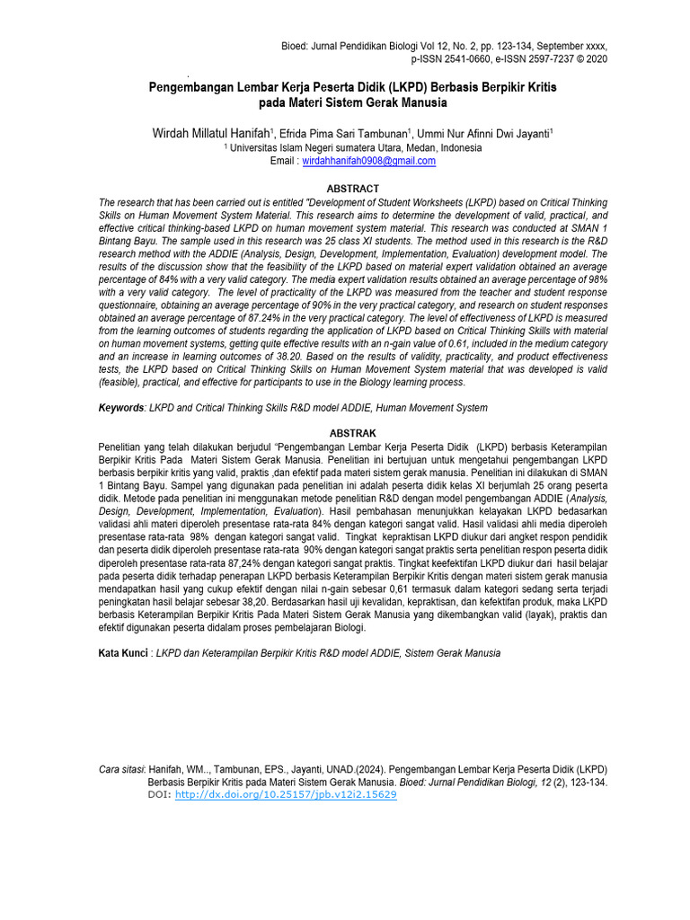 Pengembangan Lembar Kerja Peserta Didik LKPD Berba | PDF