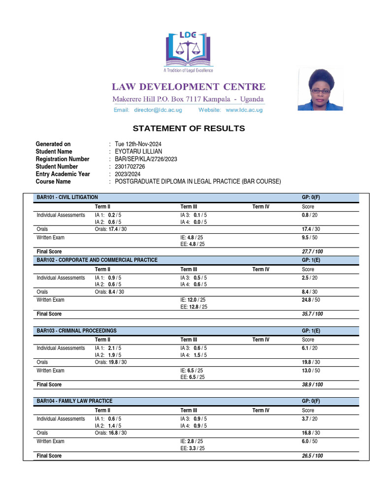 Statement of Results 2024-11-12 | PDF | Vocational Education | Justice