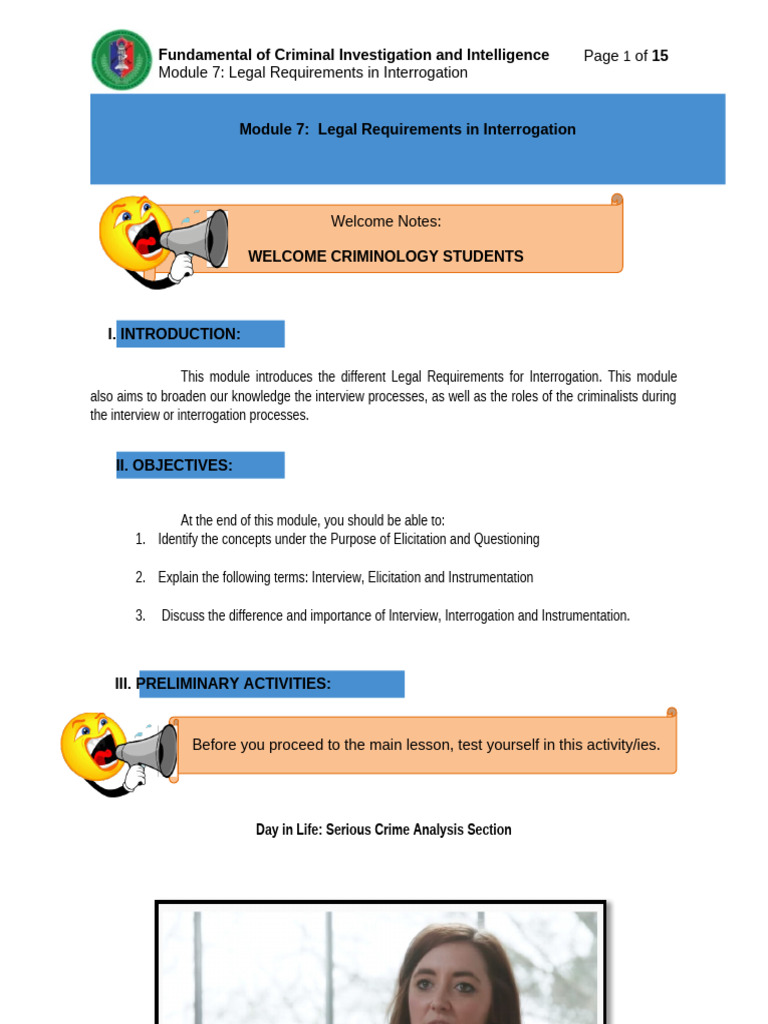 Cdi 1 Module 7 No Answer Key | PDF | Arrest | Miranda Warning