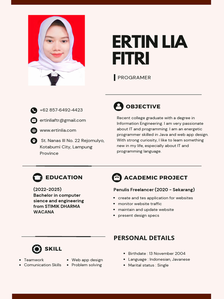 CV Ertin Lia Fitri 22010057 | PDF