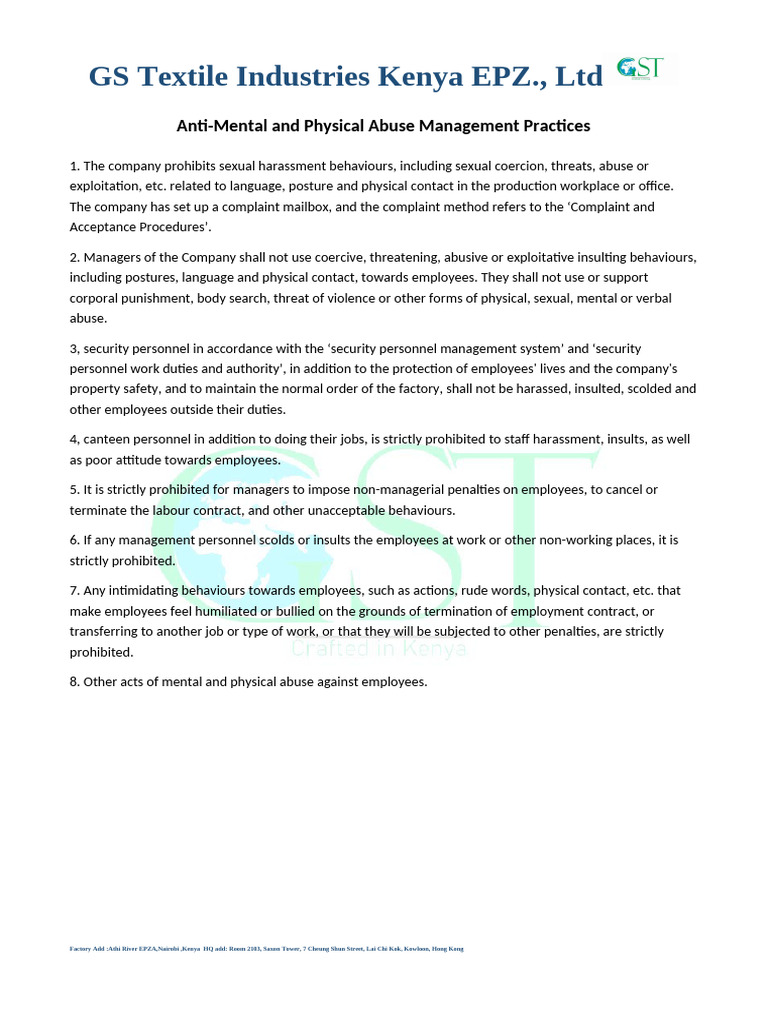 009 Anti-Mental and Physical Abuse Management Practices | PDF | Career ...