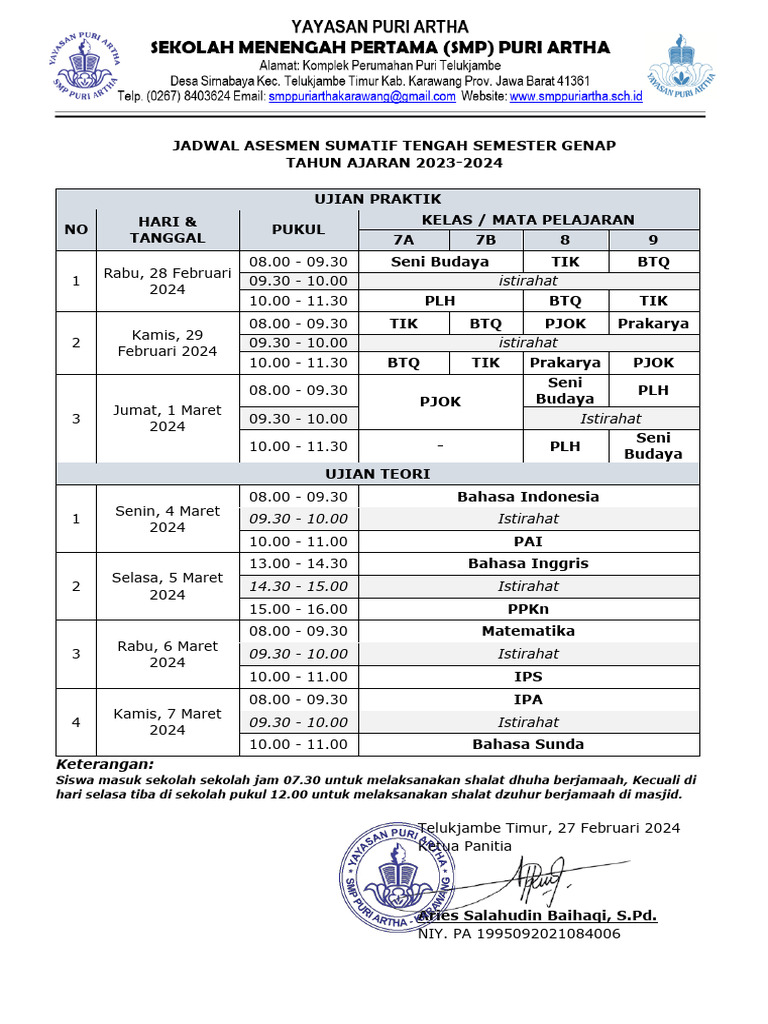 Jadwal PTS Genap Ta. 2023-2024-2 | PDF