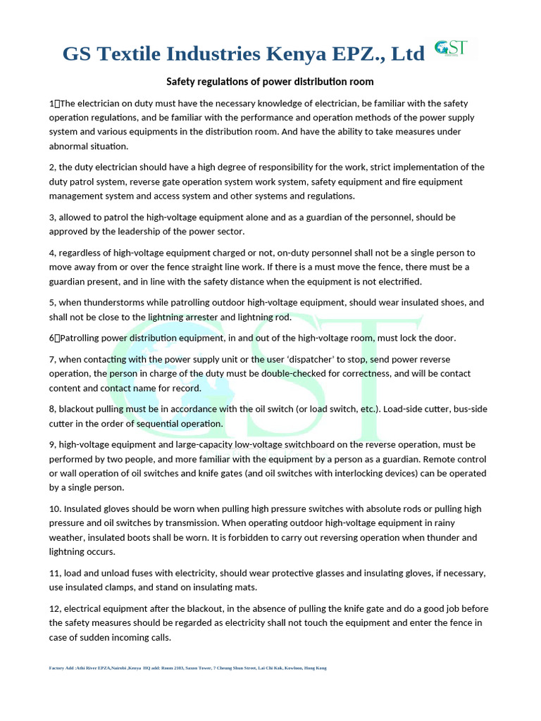 018 Safety Regulations of Power Distribution Room | PDF | High Voltage ...