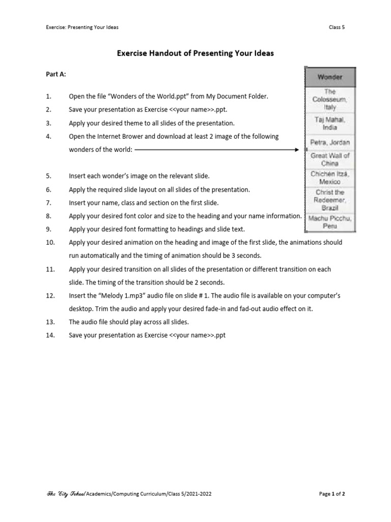 Presenting Your Ideas - Exercise Handout | PDF | Microsoft Power Point ...