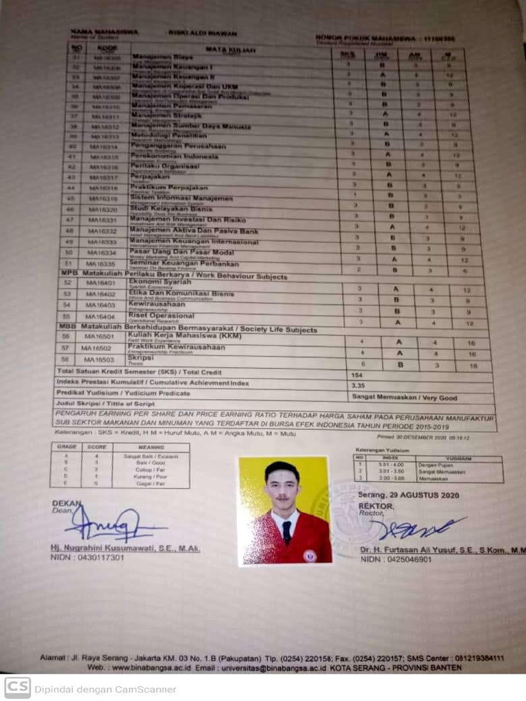 Transkip Nilai Riski | PDF