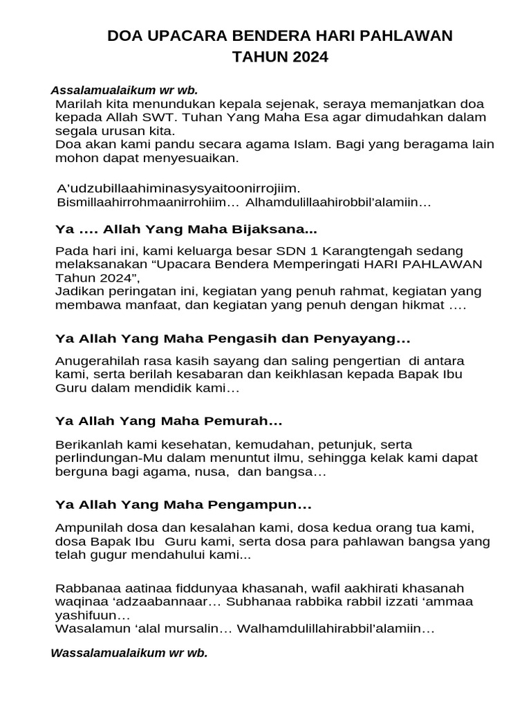 Doa Upacara Hari Pahlawan SDN 1 | PDF