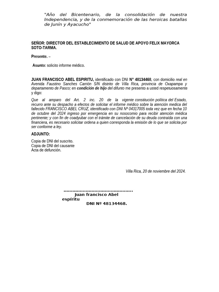 Solicitud Informe Medico | PDF