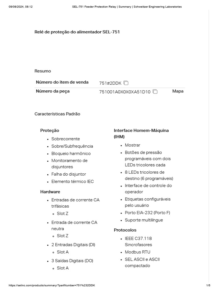 SEL-751 Feeder Protection Relay - Summary - Schweitzer Engineering ...