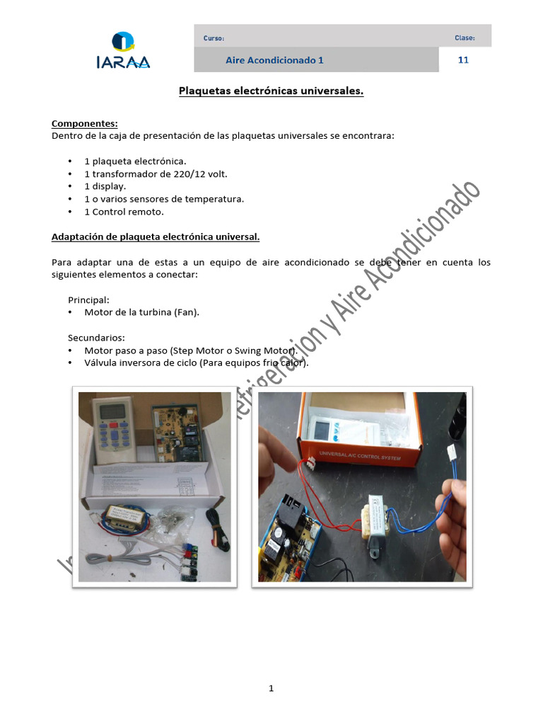 Aire Acondicionado 1 - Clase 11 - Plaquetas Universales | PDF | Relé | Electrónica