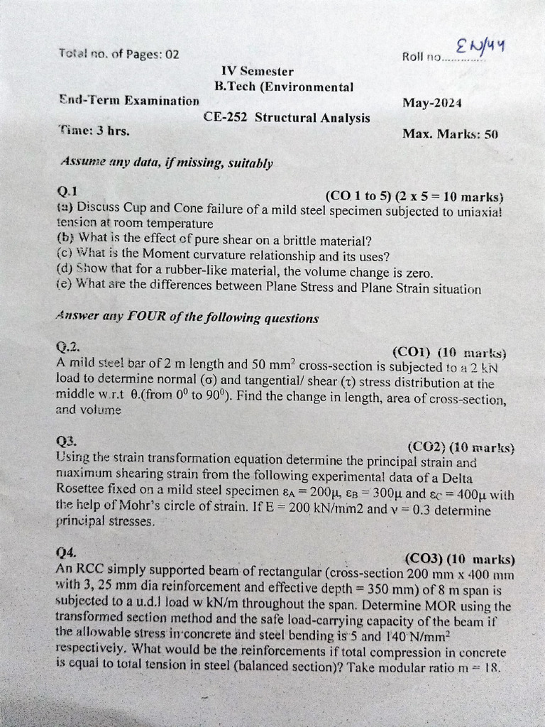 89785918CE252 2024 Endsem | PDF | Beam (Structure) | Stress (Mechanics)