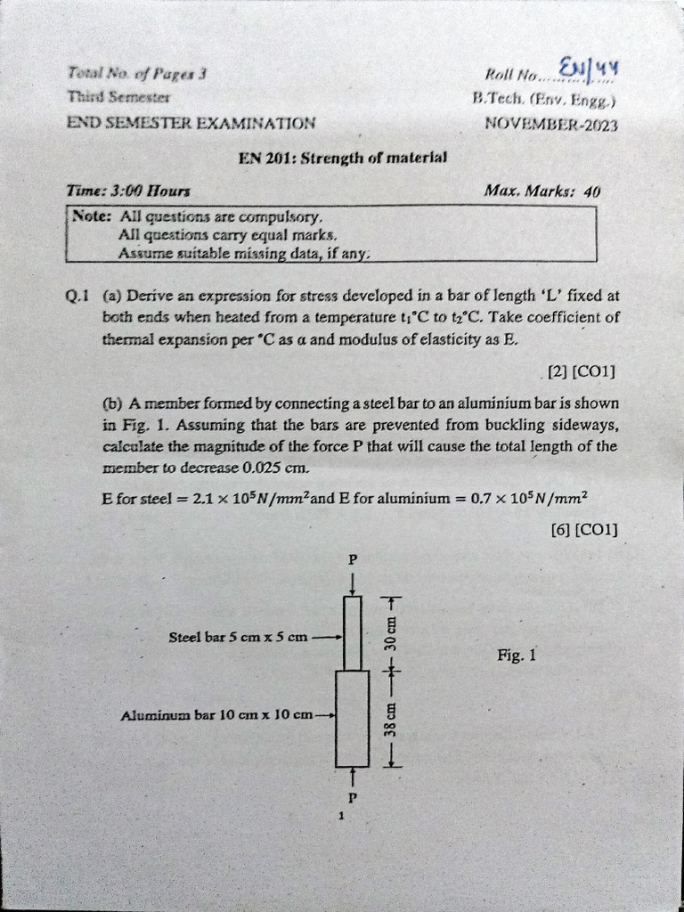 2f5f20ecSOM 2023 Endsem | PDF | Bending | Mechanical Engineering