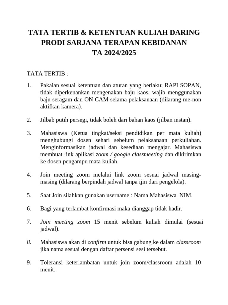 Tata Tertib Kuliah Daring (Untuk Mahasiswa) | PDF | Teknologi & Rekayasa