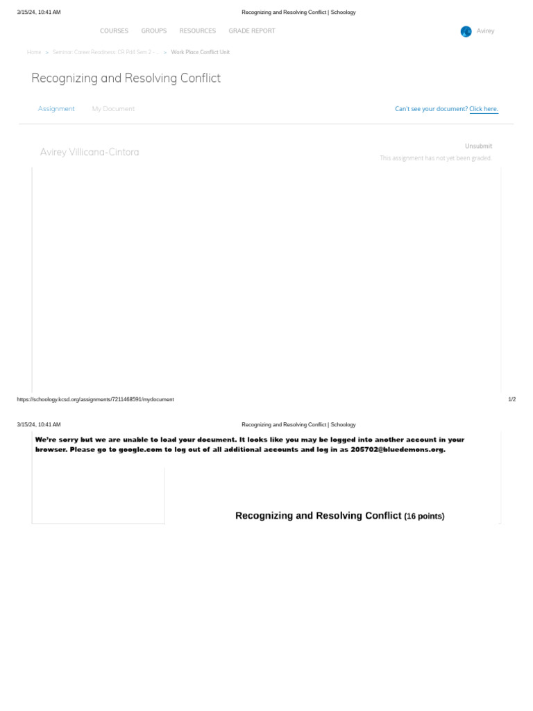 Recognizing and Resolving Conflict - Schoology | PDF