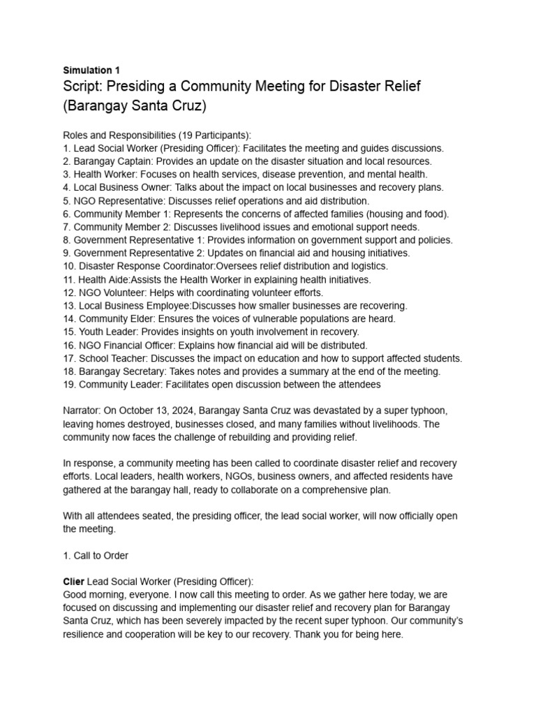 Community Meeting for Disaster Relief | PDF | Emergency Management ...