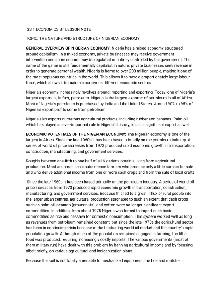 5919 - ss1 Economics ST Lesson Note Nigerian Economy | PDF | Nigeria ...