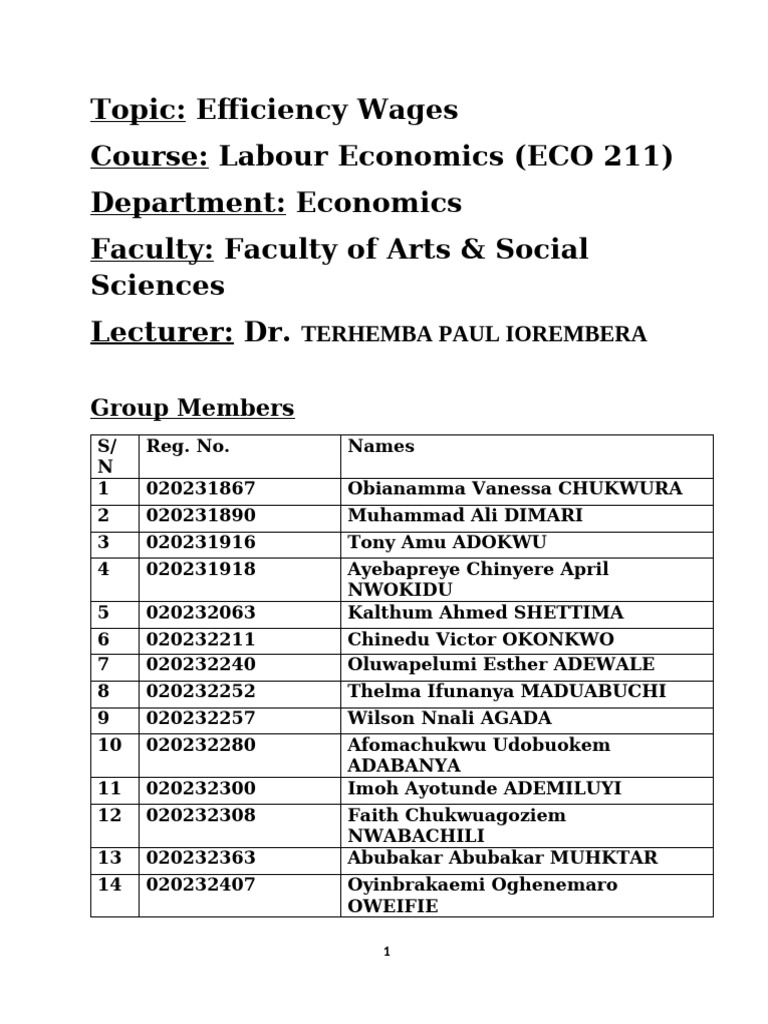 Economics of Efficiency Wages | PDF | Incentive | Unemployment