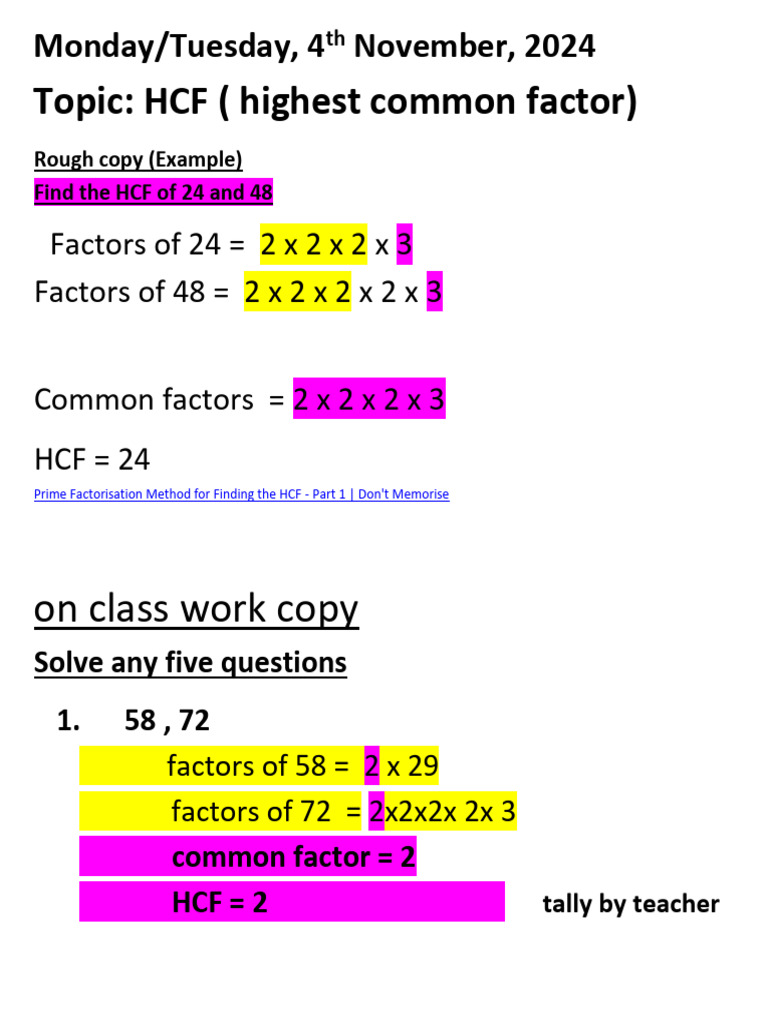 HCF Calculation Using Prime Factors | PDF