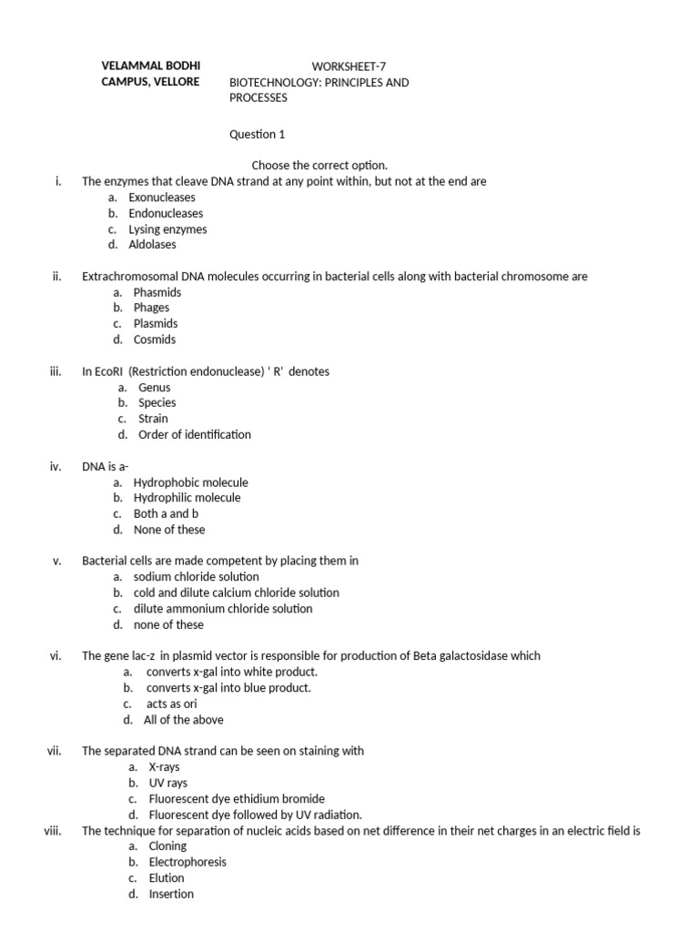 Worksheet 1 | PDF | Restriction Enzyme | Dna